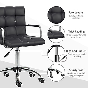 HOMCOM Home Office Chair, Modern Computer Desk Chair, Task Chair with Upholstered PU Leather, Adjustable Height, Swivel Wheels, Black