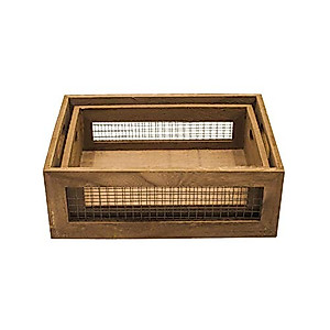 Trademark Innovations Set of 2 Wood and Wire Organizer Shelf Countertop Crate Baskets