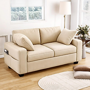 YITAHOME 60" Sofa, Comfy Upholstered Sofa Couch with Extra Deep Seats, Modern 2-Seater Couch Sleeper with Side Pocket, Loveseat for Living Room Apartment Office, Easy Assembly, Beige