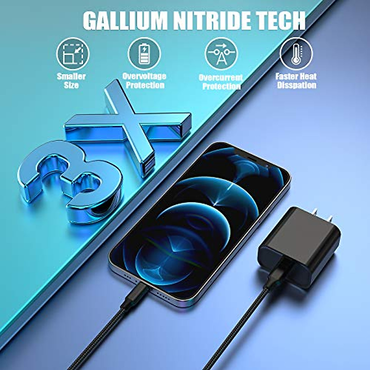 [Apple MFi Certified] iPhone Fast Charger, Veetone 20W PD Type C Power Wall Charger Plug with 6FT Nylon Braided USB-C to Lightning Quick Charging Sync Cable for iPhone 14/13/12/11/XS/XR/X/iPad/AirPods