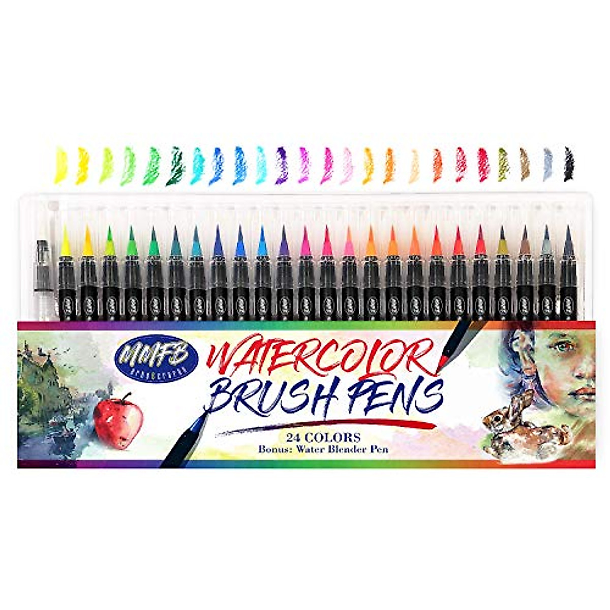 Real Brush Pens Set - 24 Colors Pack Flexible Brush Tip w/ Bonus Color Blender & Drawing Pad - Instant Coloring Drawing Painting Calligraphy Writing Sfumato Ombre - Writes Great On Regular Papers
