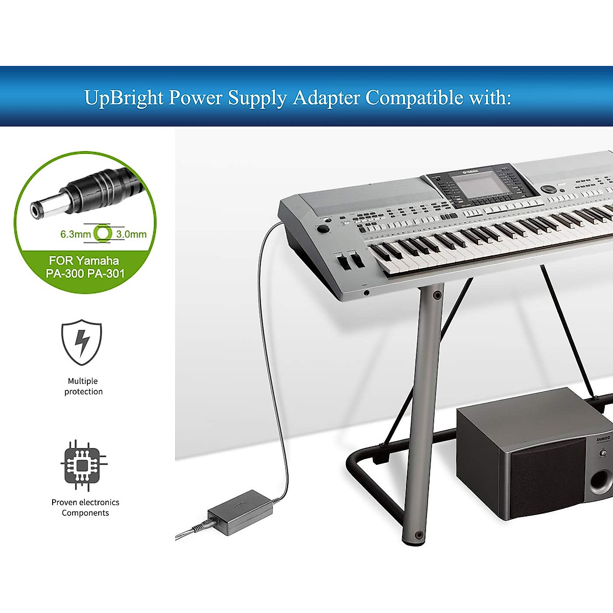 UpBright 16V AC/DC Adapter Compatible with Yamaha P-120 Pro P-120S P120 S P120S PA-300C PA300C PA-300 C PA300 Keyboard Piano Tone Generator Motif XS Rack Synthesizer Sound Module 2.4A Power Supply PSU