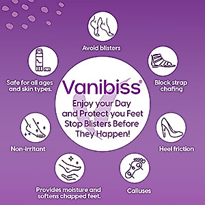 Vanibiss Foot Anti Blister Balm - Foot Blister Prevention - Anti Friction Balm Stick and Foot Chafing Relief - Heel Blister Blocker - Prevent Shoe Strap Friction - Natural Foot Care (0.45oz)