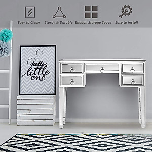 SSLine Mirrored Table,Mirrored Vanity Table Makeup Desk with 2 Drawers,Console Modern Mirrored Makeup Table Media Console Table for Women Home Office Writing Desk Smooth Finish (Silver 5 Drawers)