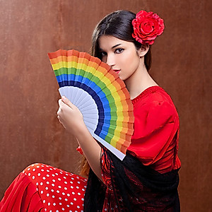 Tkocisa 12 PCS LGBT Pride Month Fans for Men/Women, Rainbow Folding Hand Fan Gay Pride LGBT Fans, Pride Month Parade Accessories Plastic Pride Held Fans for LGBT Party, Dance, Performance