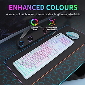 chuangquan CQ104 Mechanical Feeling Keyboard Rainbow LED Backlit USB Wired Floating Gaming Keyboard for Windows PC Laptop
