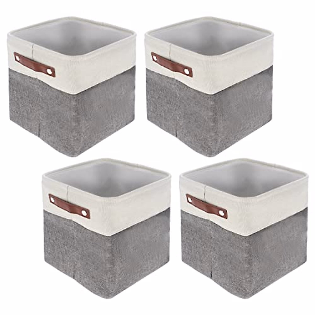 CreekView Home Emporium Fabric Cube Storage Bins 4 Pack - 10 x 10in White/Gray Foldable Storage Cubes for Organization