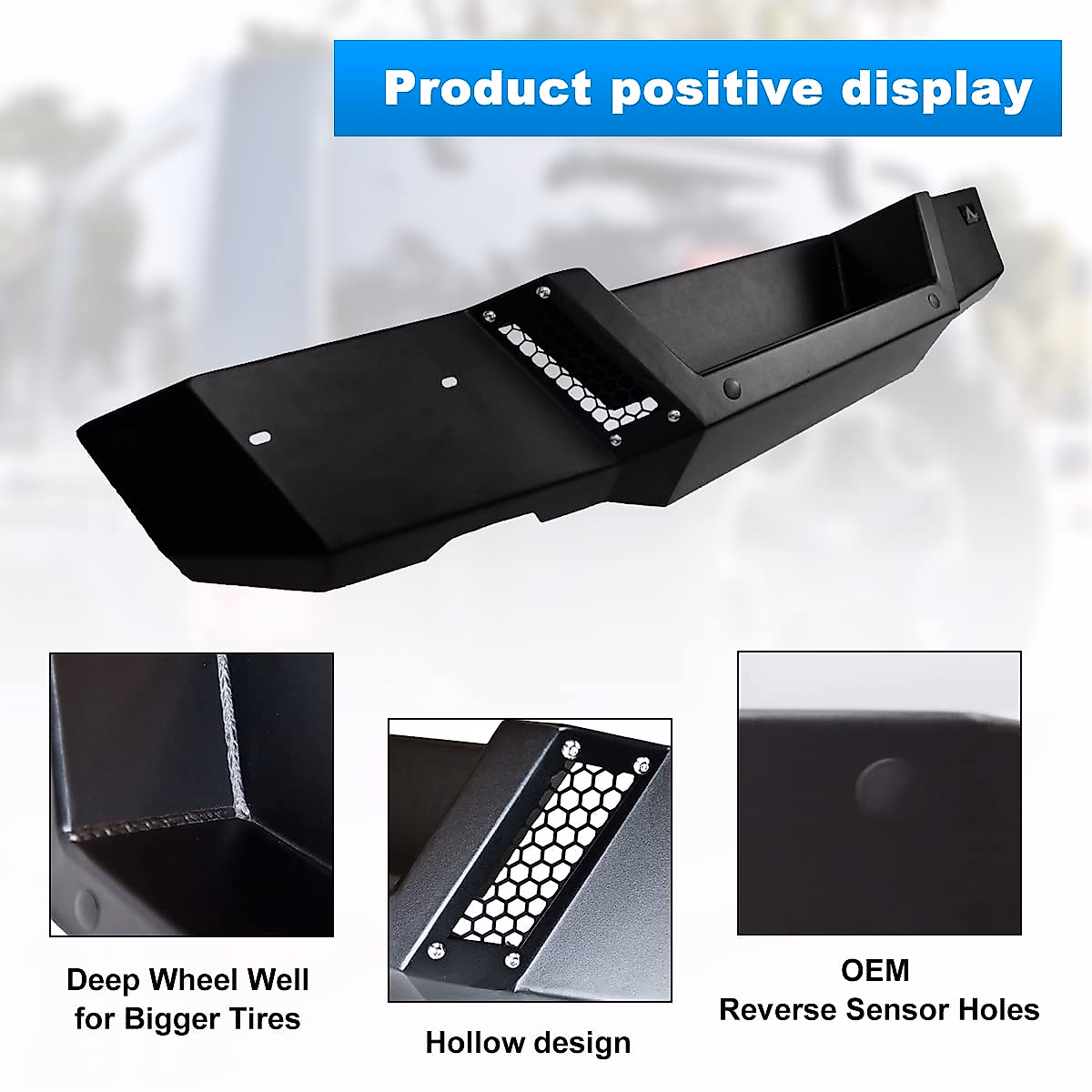 Rear Bumper Fit for 2018 2019 2020 2021 2022 2023 2024 Jeep Wrangler JL/JLU 2&4 Doors Full Width Offroad Back Bumper with OEM Reverse Sensor Holes Replacement Exterior Accessories