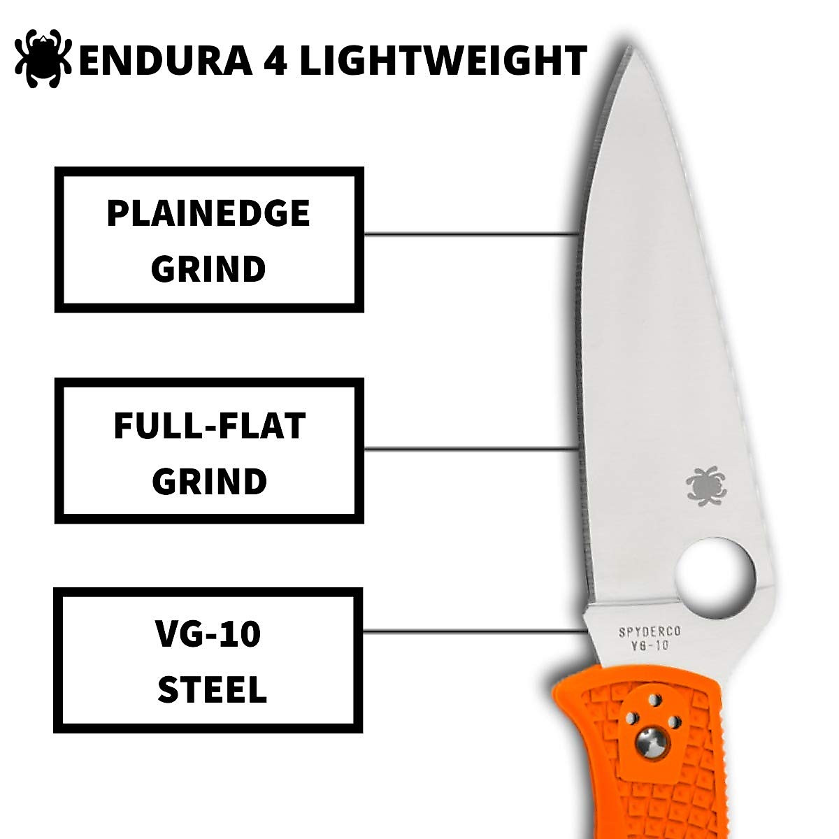 Spyderco Endura 4 Lightweight Signature Knife with 3.80" VG-10 Steel Blade and Orange FRN Handle - PlainEdge - C10FPOR