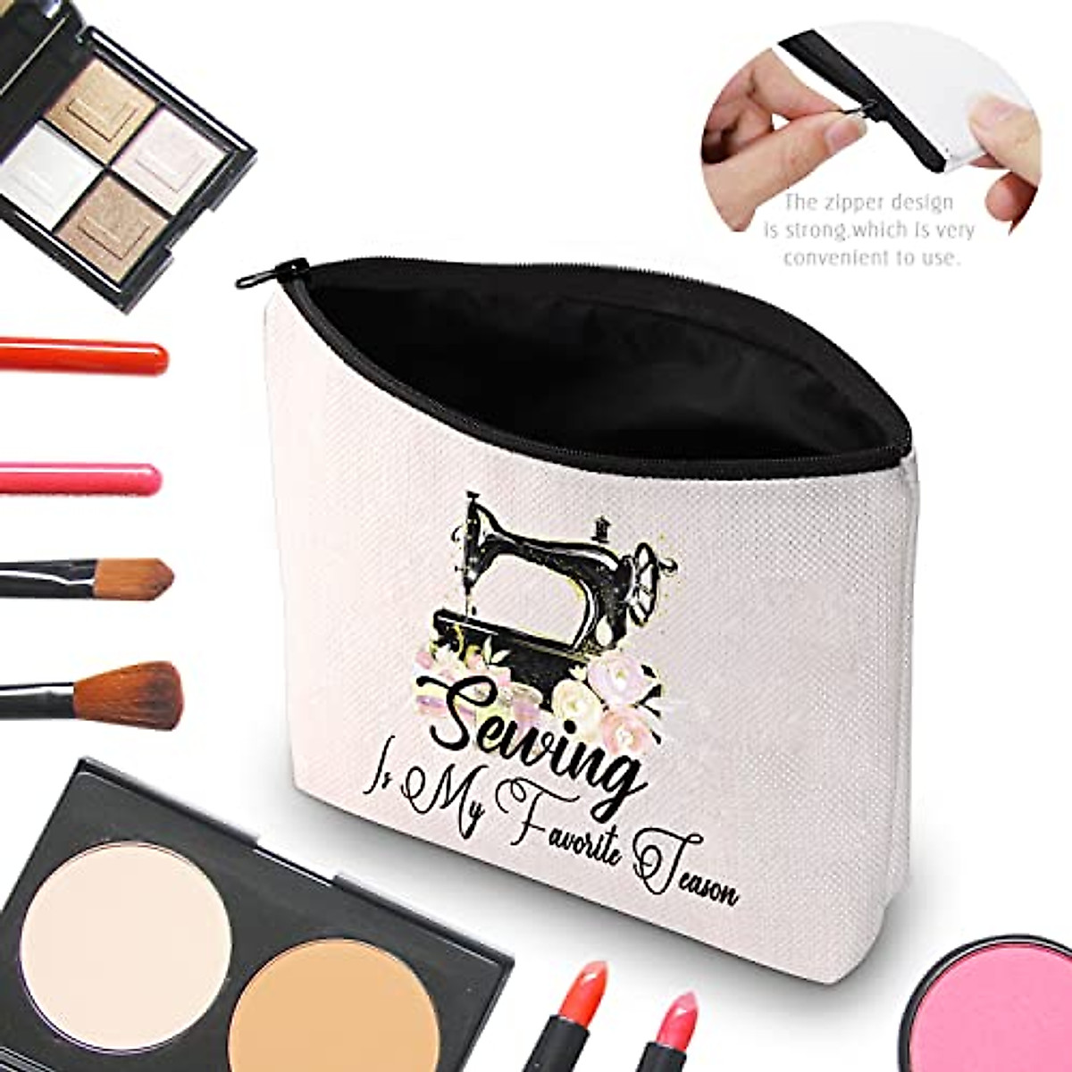 CMNIM Sew Gifts for Women Designer Quilting Cosmetics Bag Gifts for Seamstress Dressmaker Pouch Bag Sewing Is My Favorite Season (Sewing Season Makeup Bag)