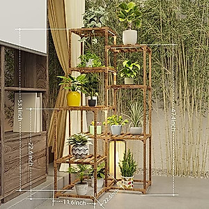 Solatmos Wood Plant Stand With Grow Lights Indoor Plants Outdoor Corner Plant Shelf Flower Stands for Living Room Balcony Garden (9 Pots)