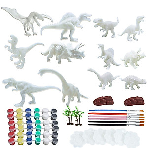 Painting Dinosaurs for Kids Paintable 3D Dinosaur Toys Kit Decorate Your Own Dinosaur Figurine DIY Arts Crafts Set for Boys and Girls Age 4 and Up, 64pcs Totally