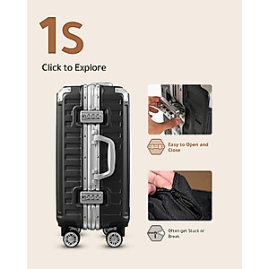 LUGGEX Carry On Luggage with Aluminum Frame, 36L Polycarbonate Zipperless Luggage with Wheels, Hard Shell Suitcase 4 Metal Corner (Navy)