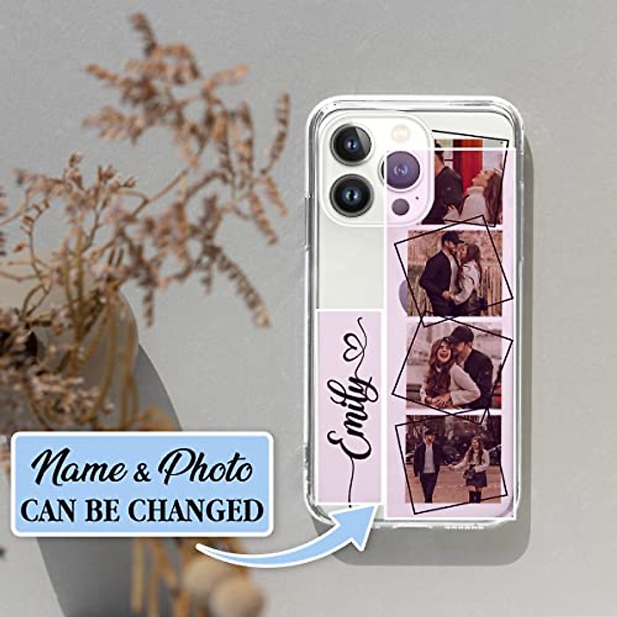 Somlatic Custom Phone Case Customized Photo Picture Name Clear Cases Personalized Make Your Own Phones Cover Compatible with iPhone 7 8 Plus X XS XR 11 12 13 Mini Pro Max Xmas Present