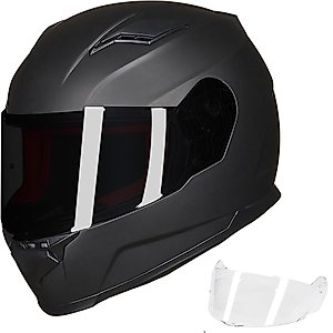 ILM Full Face Snowmobile Motorcycle Helmets for Men Womens Dual Sport Pinlock Anti Fog for Adults DOT Model 817 (Matte Black, L)