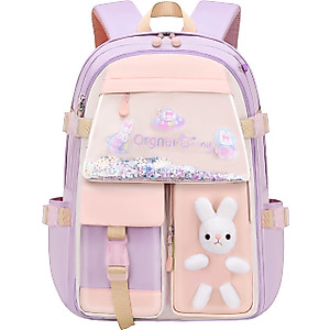 Gazigo Girls Backpack Elementary School, Bunny Backpack for girls Cute Kids Laptop Bag Kindergarten Preschool Bookbag Mochila Para 5.6.7.8.9.10 Niñas(Only Backpack Purple)