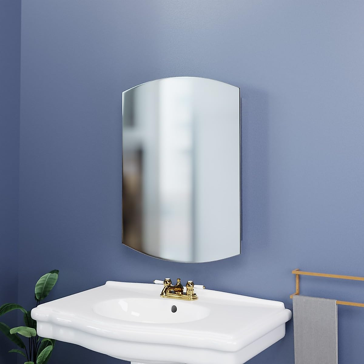 Renovators Supply Manufacturing Stainless Wall Mounted Medicine Cabinet with Mirror 24 in H x 16 in W Hanging Cabinet Storage Triple Shelf for Medicines or Bathroom Accessories with Mounting Hardware