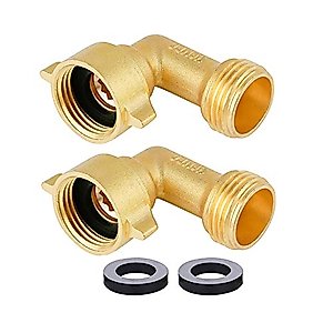 Garden Hose Connector 90 Degree Brass Garden Hose Elbow Solid Brass Adapter (2Pcs)+ Extra 4 Pressure Washers