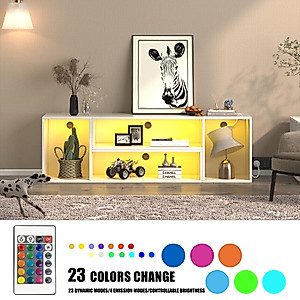 ANTISTA TV Stand, Deformable TV Stand with LED Light Strip & Power Outlets, Modern Entertainment Center with Storage Shelves for 55/60/65/70 inch TV, Gaming Media Console for Living Room