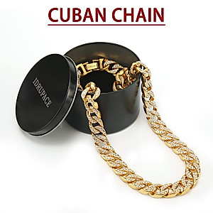 IDRUPACE Miami Mens Cuban Link Chain Silver Gold Plated Bling Cuban Necklace Diamond Chain for Men 13MM iced out chain Hip Hop Jewelry (Gold Chain+KING Pendant, 18.0 Inches)