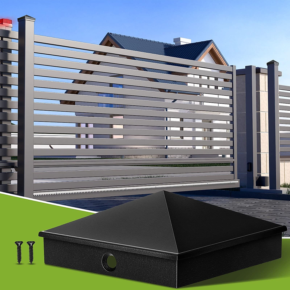 Dunzy 8 Pcs 6 x 6 Post Caps Aluminum Pyramid Cap Decorative Fence Post Covers Works Only for Actual 5.5 x 5.5'' Wood Metal Sleeve with Screws for Decks Corridors Mailbox Pole(Black)