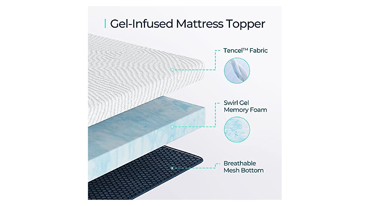 LINSY LIVING 3 Inches Memory Foam Queen Mattress Topper, Cooling Gel ...