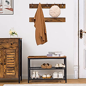 HOOBRO Coat Rack Shoe Bench Set, Entryway Shoe Rack Bench with Coat Hooks, Hall Tree Coat Rack, Mud Room Bench, Hat Bag Hanging Organizer, Industrial, for Foyer, Front Door, Rustic Brown BF07MT01