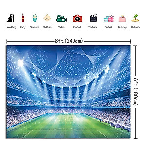 Soccer Field Backdrop Stadium Soccer Competition Fans Night Spotlight Background Adults Man Boy Birthday Party Football Match Wall Decorations Photo Shoot Props 8x6FT