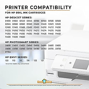 Houseoftoners Remanufactured Ink Cartridge for HP 60XL for HP PhotoSmart C4780 C4795 C4680 C4650 D110 D110a DeskJet F4480 F4280 F4580 D2530 D2545 D2680 (2 Black) [Does Not Read Ink Level]