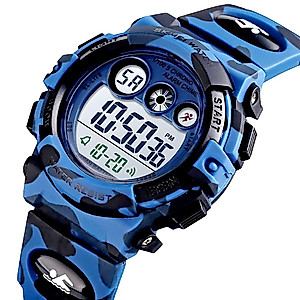 GOLDEN HOUR Watches for Kids Digital Sport Waterproof Boys Watch Outdoor 12/24 H Alarm EL Backlight Stopwatch Military Child Wristwatch Ages 3-15 (Camouflage Dark Blue)