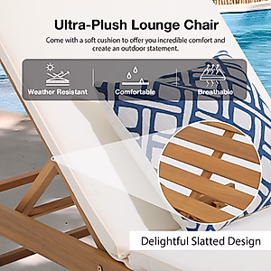 Patiorama Patio Acacia Wood Chaise Lounge Set of 2, Outdoor Folding Lounge Chair Recliner w/Adjustable Backrest, Wheels, Padded Cushion, Portable Sun Lounger Pool Chair for Deck, FSC Certified, Cream