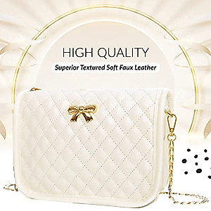 H HANBELLA - A FASHION TRENDY COLLECTION. FOREVER. - Small Crossbody Purse for Womens and Girls - Cute Off White Shoulder Bow Bag Quilted Leather Handbag - Satchel for Ladies and Teens