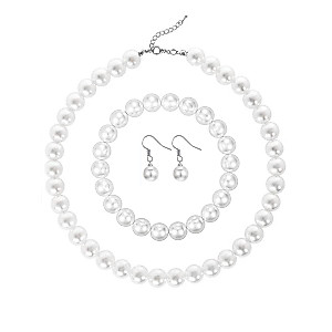 GRAZIOSO Faux Pearl Necklace Set for Women Girls, 8mm Pearl Earrings Bracelet 3 pcs Pearl Jewelry, Birthday Christmas Gift for Brides Mom Wife Sister Best Friend, Gift Box (B)
