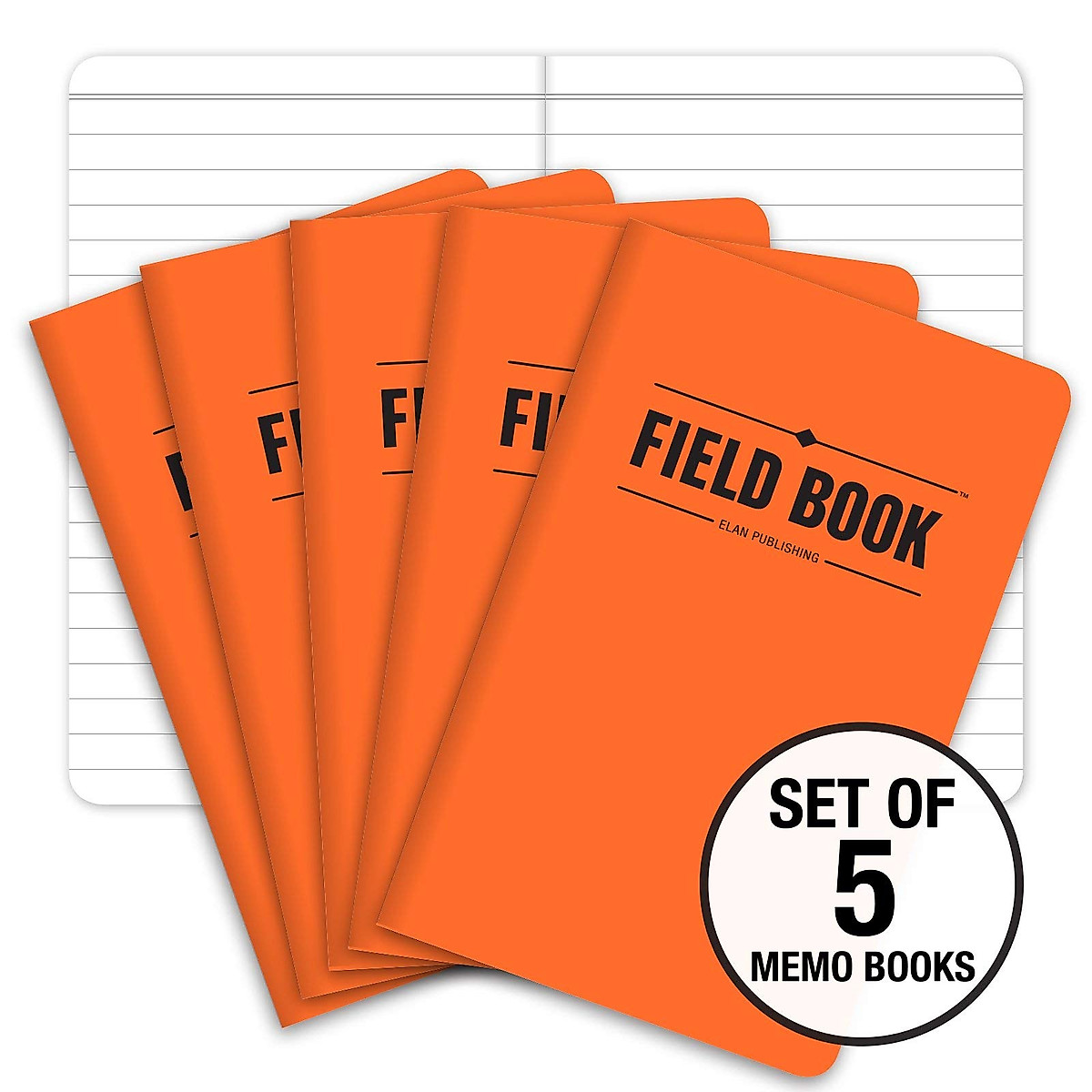 Field Notebook/Pocket Journal - 3.5"x5.5" - Orange - Lined Memo Book - Pack of 5