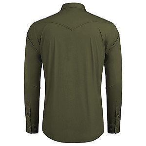 COOFANDY Men's Western Snap Shirts Loose Fit Casual Long Sleeve Embroidered Cowboy Shirts Army Green