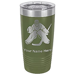 LaserGram 20oz Vacuum Insulated Tumbler Mug, Hockey Goalie, Personalized Engraving Included (Camo Green)