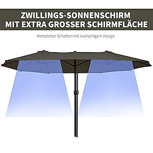 Outsunny Extra Large 15ft Patio Umbrella, Double-Sided Outdoor Umbrella with Crank Handle and Air Vents for Backyard, Deck, Pool, Market, Gray