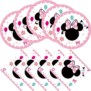 Birthday Party Supplies for Pink Minnie, Include 20 Plates and 20 Napkins, Pink Minnie Birthday Party Decorations