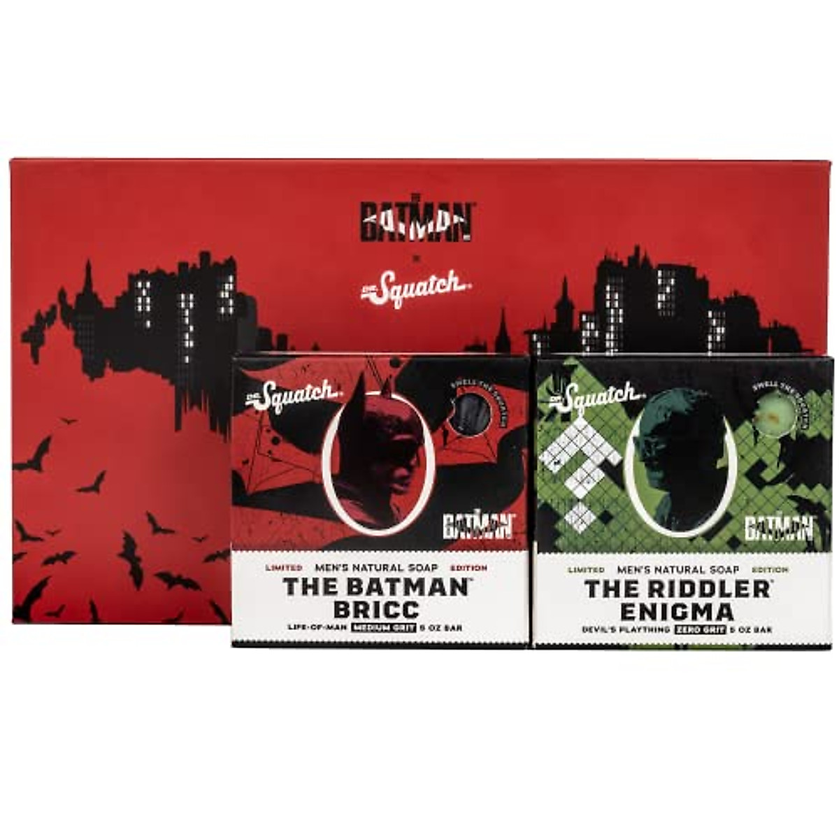 Dr. Squatch Soap The Batman Collection - Men's Natural Bar Soap - 2 Bar Soap Bundle and Collector's Box Batman Soap for Men