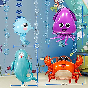 Jiahaoppx 10 Pcs Sea Animal Balloons, Large Shark Dolphin Whale Octopus Fish Hippocampus Crab Sea Lion Conch Starfish Ocean Foil Balloons for Sea Underwater Animals Theme Party Decoration