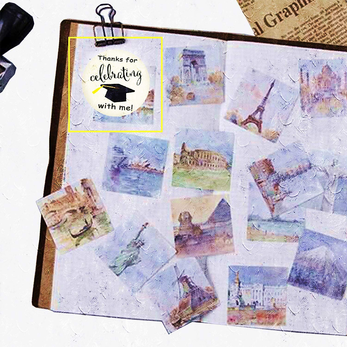 2 Inch Graduation Stickers,Thanks for Celebrate with Me Adhesive Labels - 100 Pieces/Roll