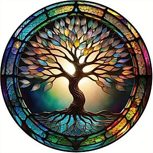 JFYHAB 5D Diamond Painting Kits Life of Tree Stained Glass DIY Diamond Full Round Drill Diamond Art Painting for Adults Tree Diamond Painting Full Drill Crystal Craft Kit for Wall Decor 12x12in
