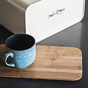 Extra Large Bread Box for Kitchen Countertop with Bamboo Cutting Board Lid - Vertical Space Saving Bread Holder Keeper Holds 2 Loaves - White Cream Farmhouse Breadbox Bread Storage, Bread Container