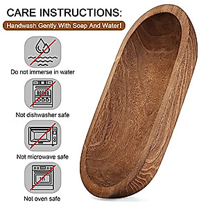 ThanKiu2 Brown Oblong Wooden Dough Bowl, Paulownia Wood, Decorative Bowl for Home Decor, Bowl for Serving Fruits, Wooden Bowl Candle, Coffee Table Decor, Wooden Fruit Bowl