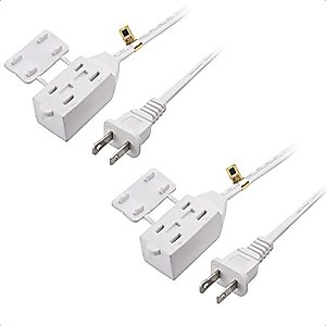 Cable Matters 2-Pack 16 AWG 2 Prong Extension Cord 6 ft, UL Listed (3 Outlet Extension Cord) with Tamper Guard White