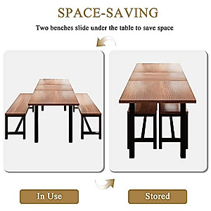 iPormis 3-Piece Dining Table Set for 6-8 People, 63'' Extendable Kitchen Table with Metal Frame and Wood Board, Space Saving Dinette for Dining Room, Laminate Finished, Easy Clean, Walnut
