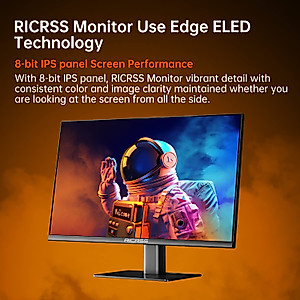 23.8” Monitor, RICRSS 75Hz FHD (1920 x 1080) IPS Computer Monitor with 178° Wide Viewing Angle, Frameless and VESA Mounting, ELED Display-Ergonomic Tilt, Low Blue Light Eye Care Mode (HDMI & VGA Port)