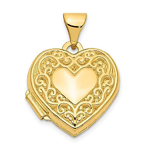 IceCarats 14K Yellow Gold Heart Love Personalized Photo Locket Necklace Charm Pendant 21mm x 15.4mm Only