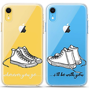 Cavka Matching Couple Cases Compatible for Google Pixel 8 Pro 7a 7 Pro 6 Pro 6a 6 5a 5 XL 4a 5G 4 XL 4a Crystal Sneakers Wherever You Go I Will Be With Clear Silicone Cover Converse Anniversary Friend