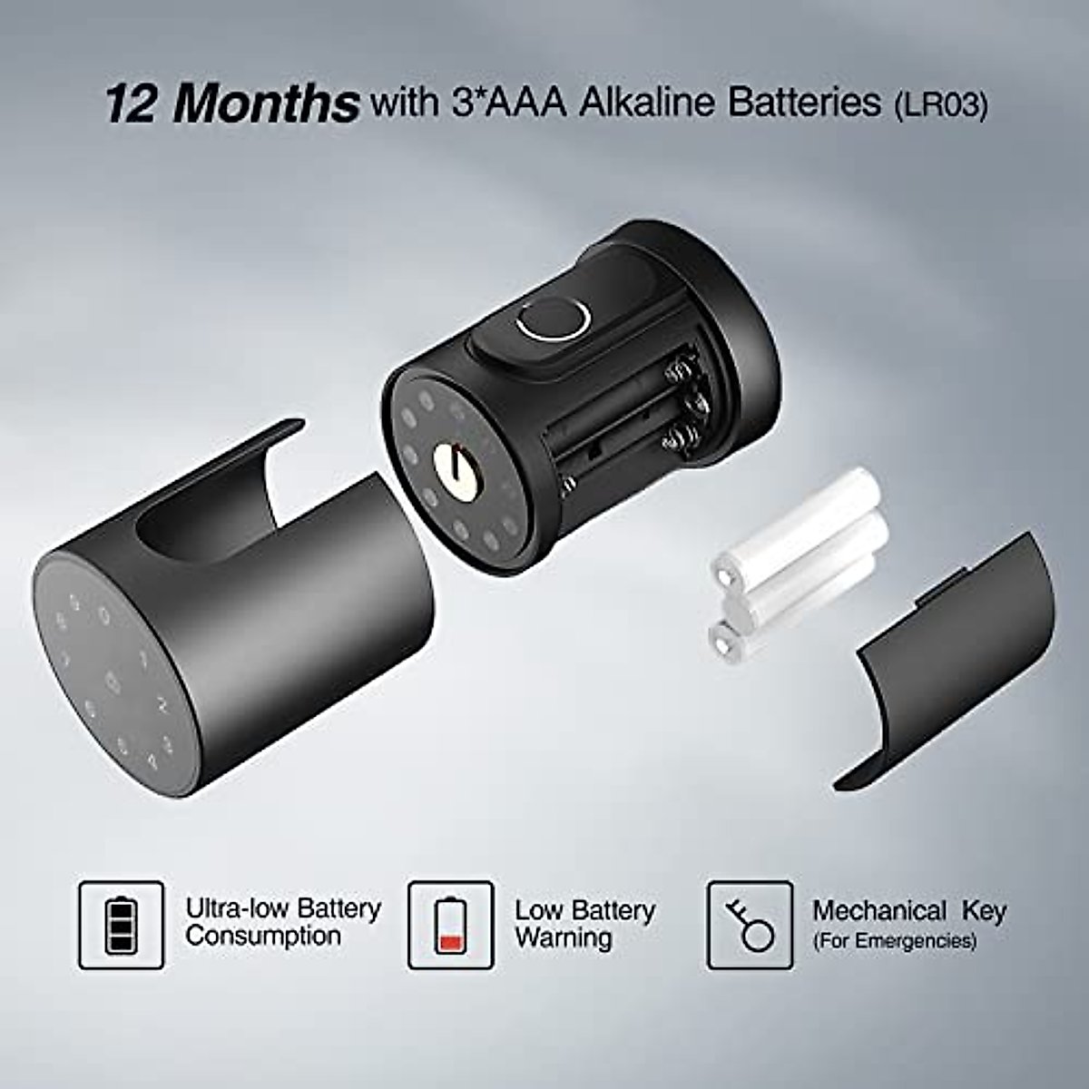 YEEUU Smart Door Lock with Fingerprint, NFC, App, Code, Backup Keys, Stylish Bluetooth Door Knob (Black, Fingerprint + Bluetooth)